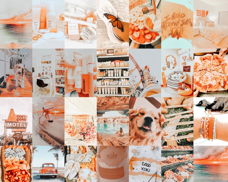 Orange Wall Collage Kit Beach Collage Kit Beachy Aesthetic - Etsy