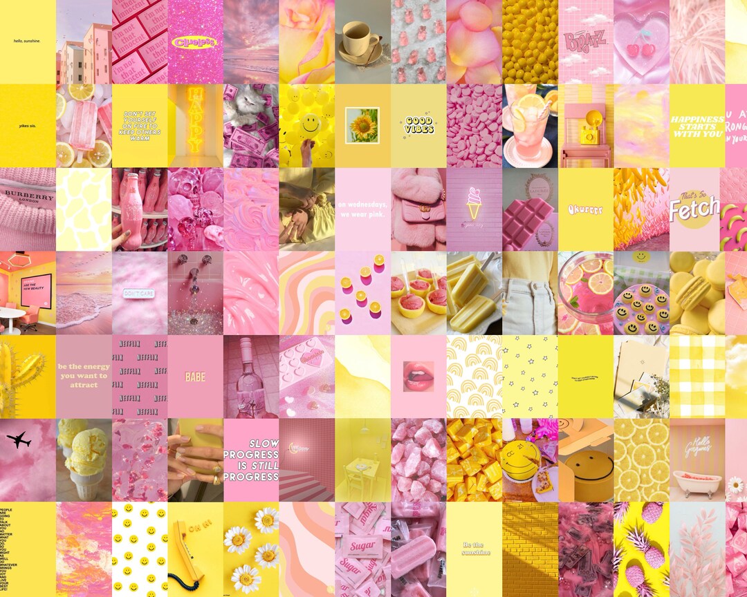 Pink Wall Collage Kit, Yellow Collage Kit, Pink Collage Kit, Pink and ...