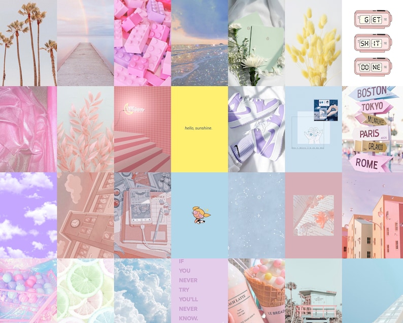 Pastel Wall Collage Kit Pastel Collage Kit Pastel Aesthetic - Etsy
