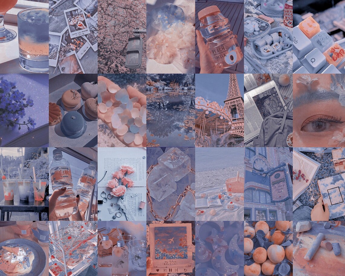 Blue Wall Collage Kit, Soft Blue Wall Collage Kit, Blue and Peach Wall ...