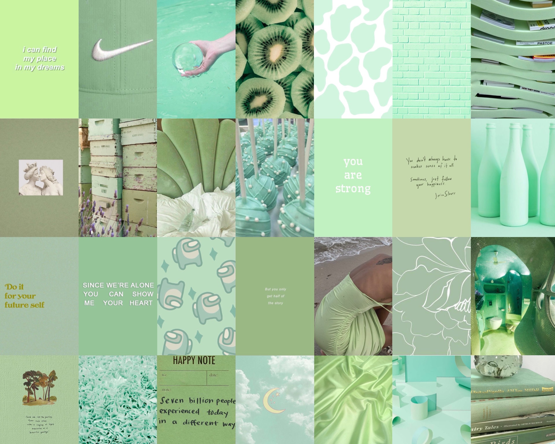 Mint Green Wall Collage Kit, Sage Green Collage Kit, Green Aesthetic ...