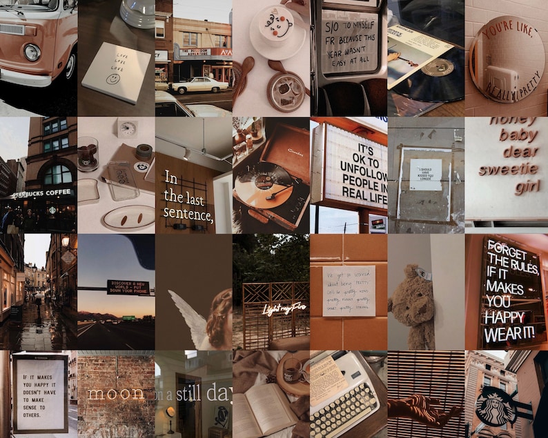 Brown Wall Collage Kit, Brown Photo Wall, Brown Collage Wall Art ...