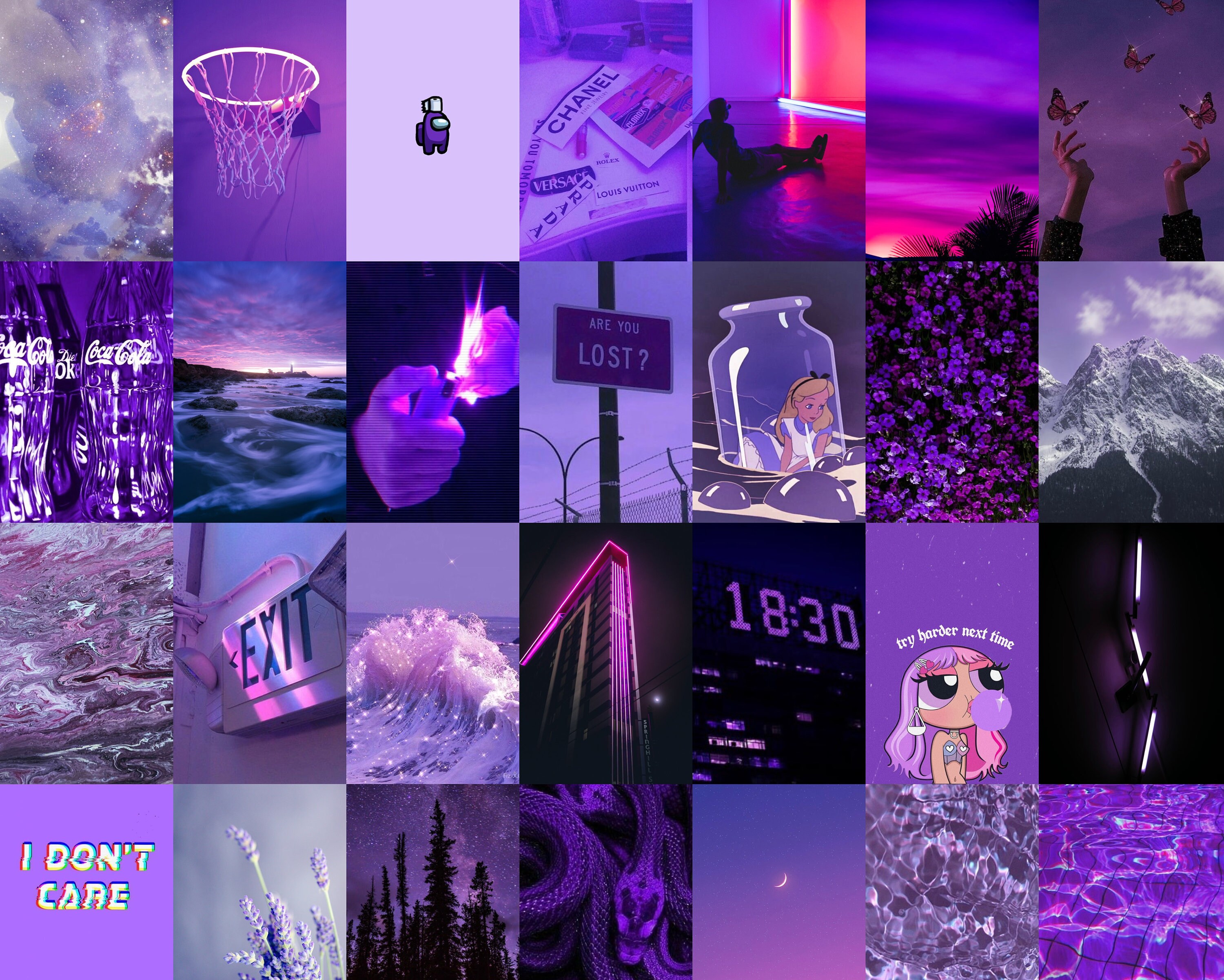 Purple Wall Collage Kit, Purple Collage Wall, Purple Aesthetic Wall ...