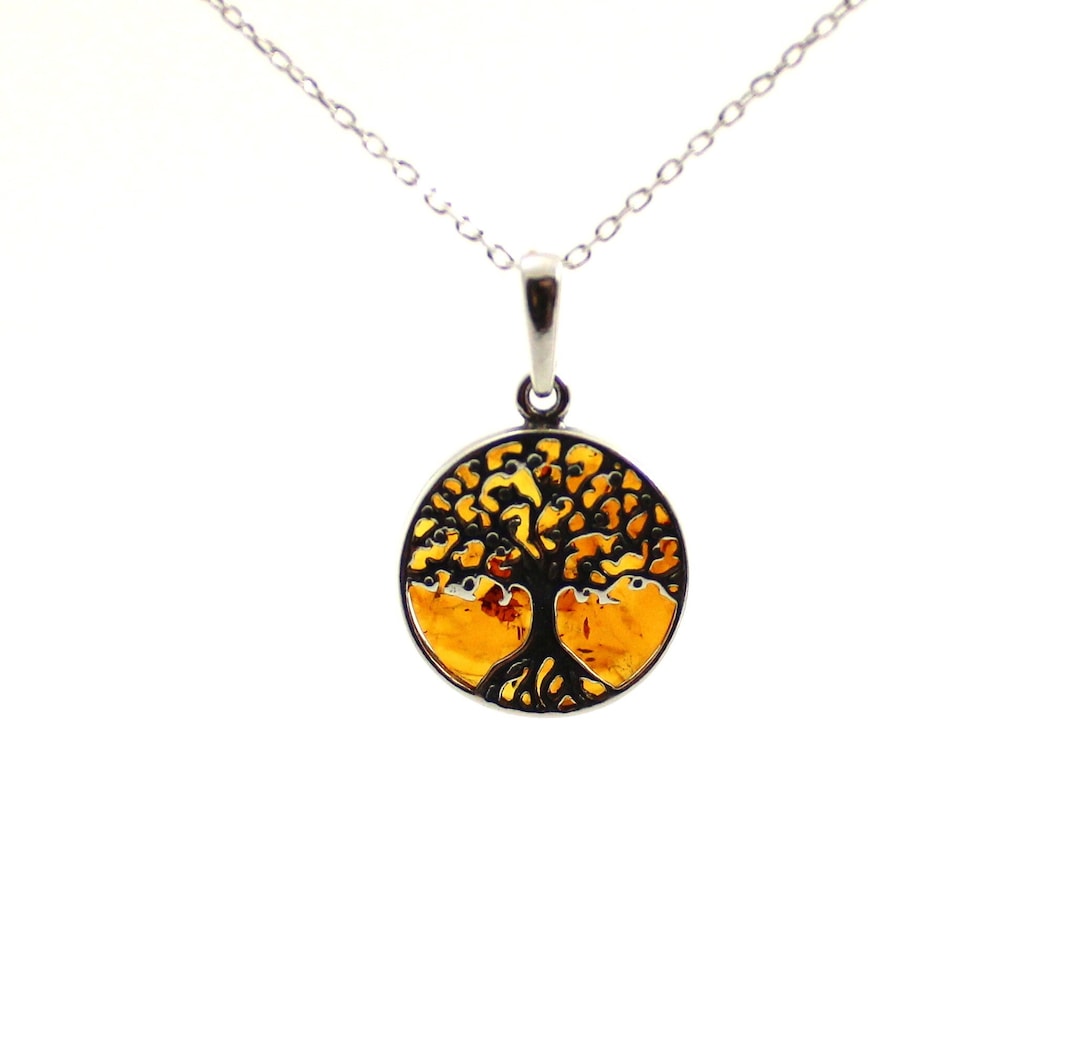 Baltic Amber Tree of Life Pendant, Cognac Color, Made With Sterling ...