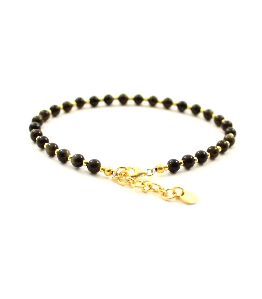Minimalist Obsidian Anklet for Adults | Golden Sheen | 4 Mm Size Beads ...