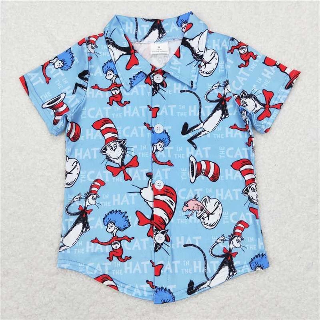 Dr Seuss Inspired Cat in the Hat Button Down Shirt FREE SHIPPING - Etsy