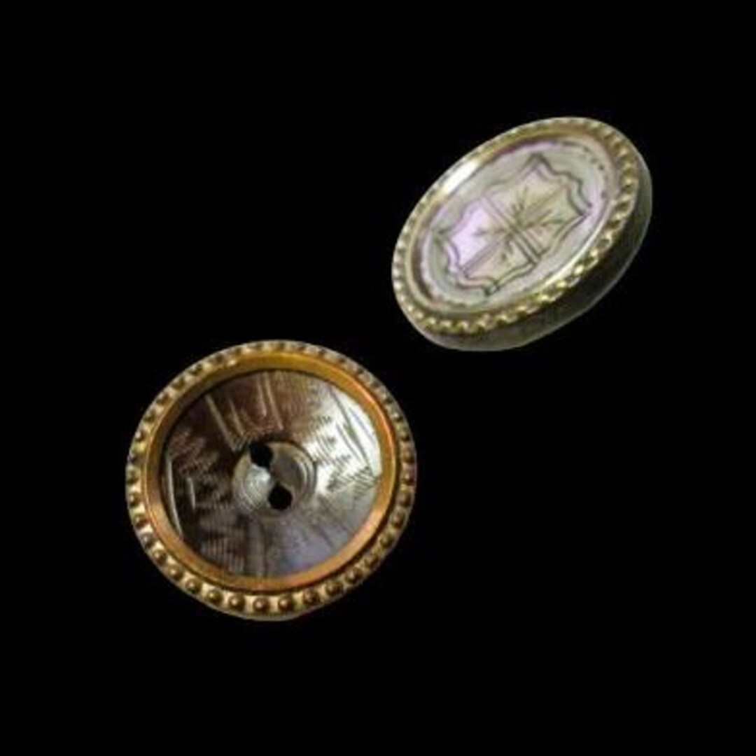 Two Antique Incised Pear Button Set in Metal One White Shell and One ...