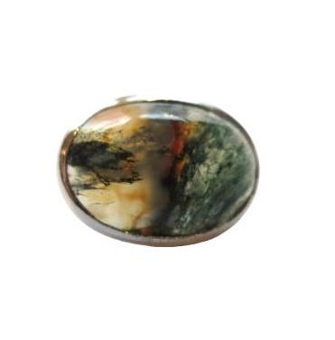 Beautiful Victorian Era Gemstone MOSS AGATE Silver Button Measures 1/2 ...