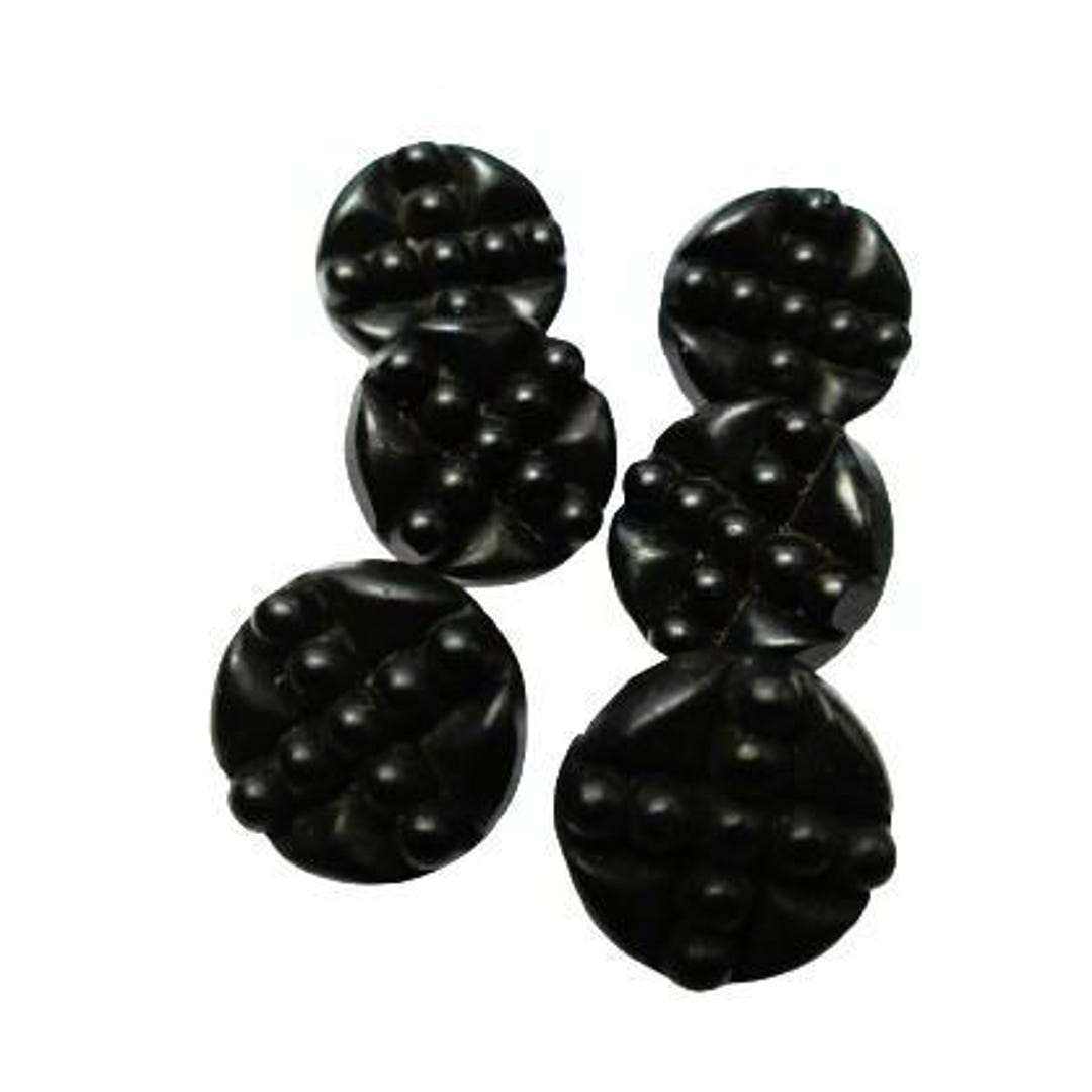 Set of Six Victorian Era Black Glass High Mourning Buttons CROSSES ...