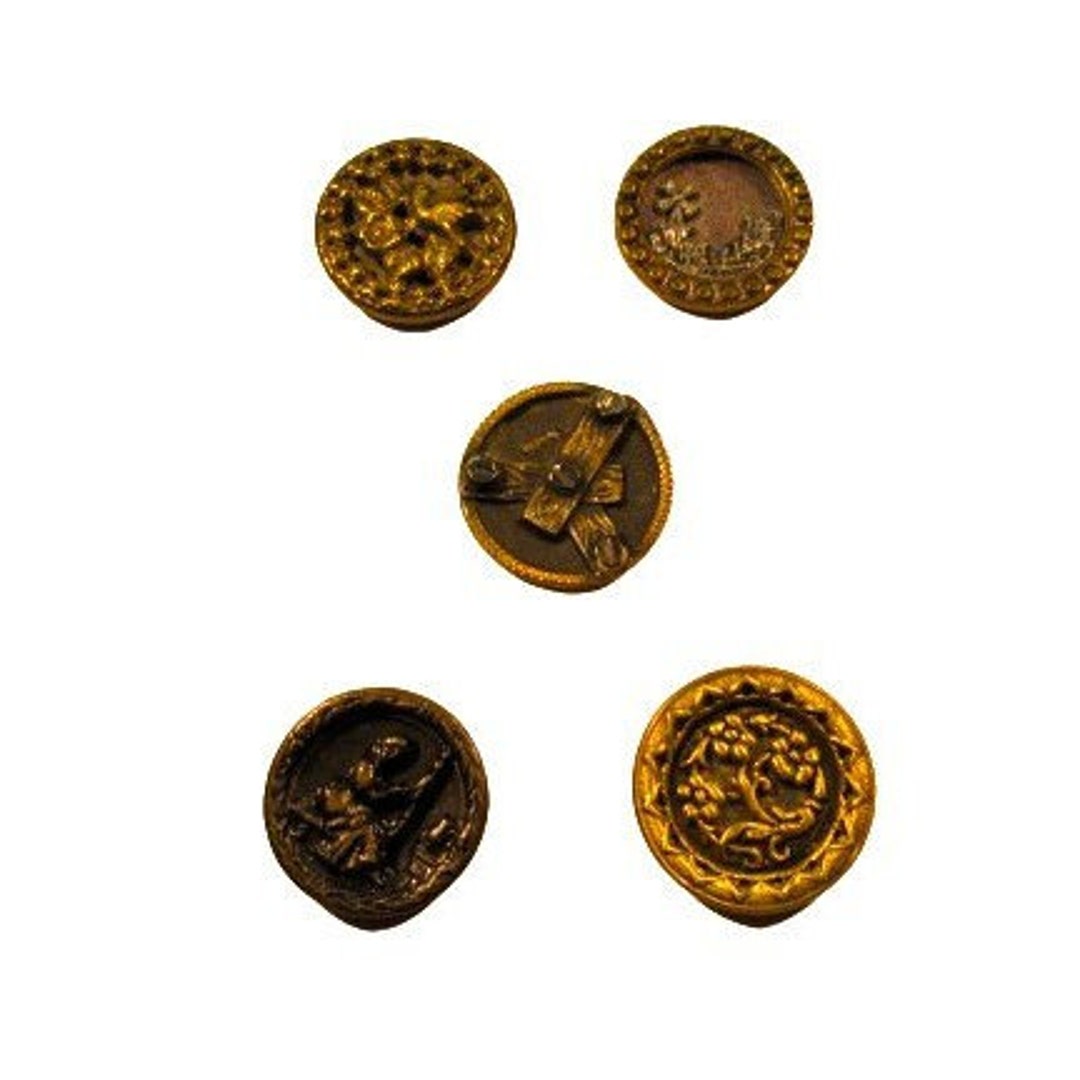 Five Assorted Antique Victorian Era Small Picture Buttons All Japanned ...