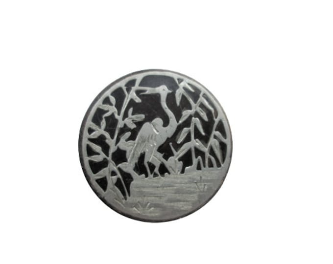 Extraordinary Victorian Era Black Horn Impression Inlay Button Silver ...