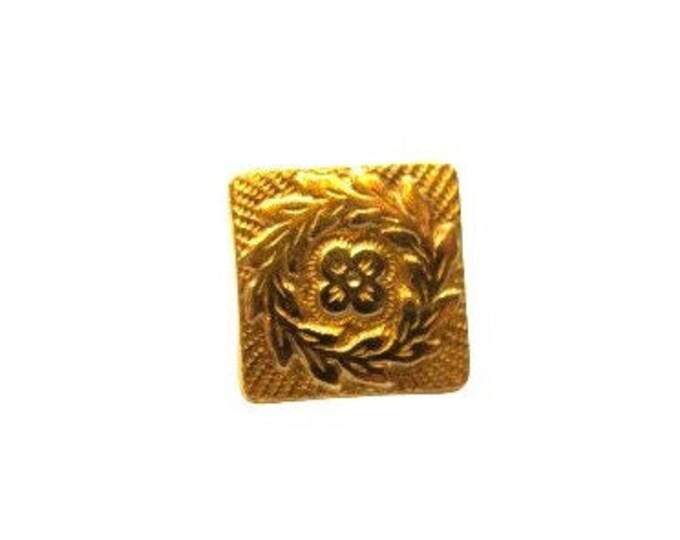Antique Gilt Brass Button SQUARE Shape Floral & Wreath Lined Background ...