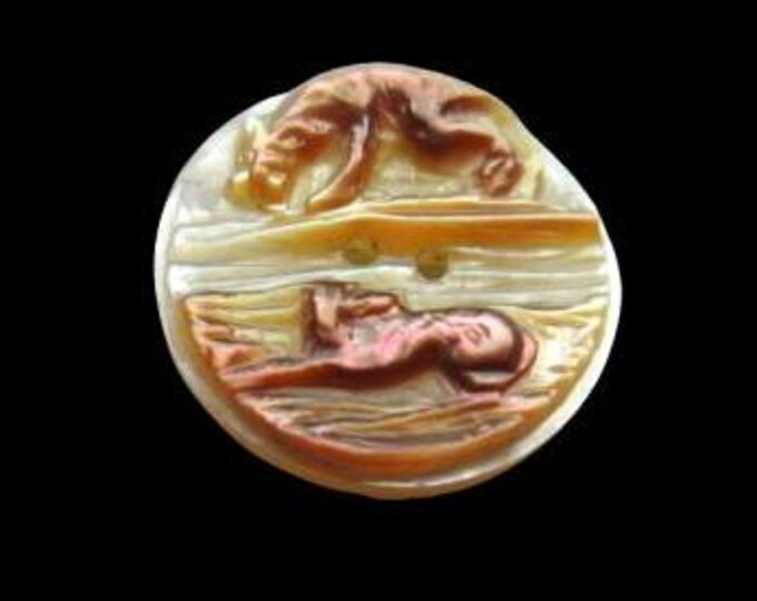 Striking Cameo Carved TWO DOGS on Highly Iridescent Ocean Oyster Shell ...