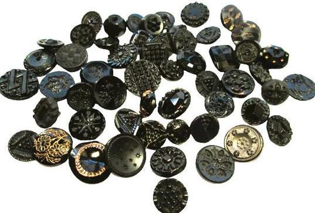 Lot of Black Glass Buttons 55 Assorted Mostly Div I Small to Medium ...