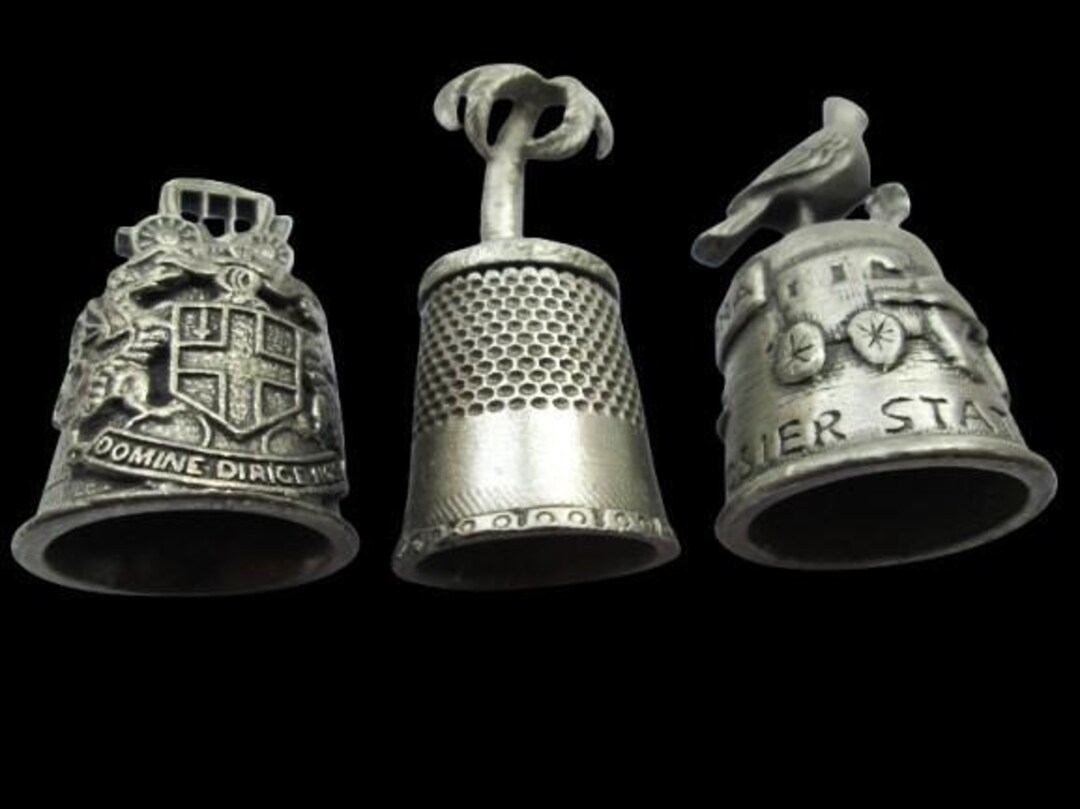 Three Collectable Pewter Thimbles 1 London Coach City Crest 1 Indiana ...