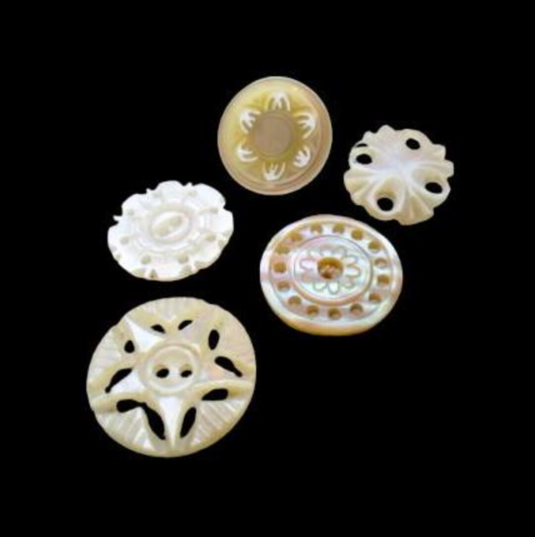 5 Assorted Carved & Pierced Ocean Oyster Shell Buttons Div I Small ...