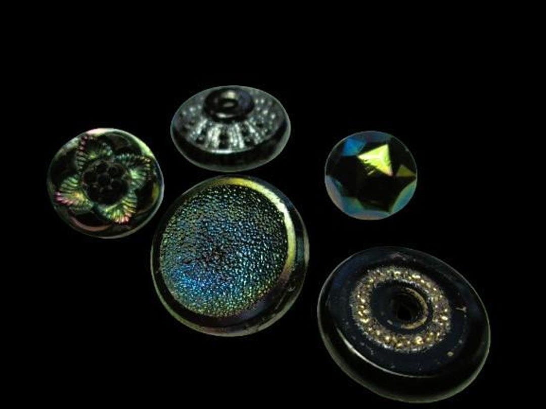 Five Original Antique Black Glass Buttons With Iridescent Lusters 2 ...