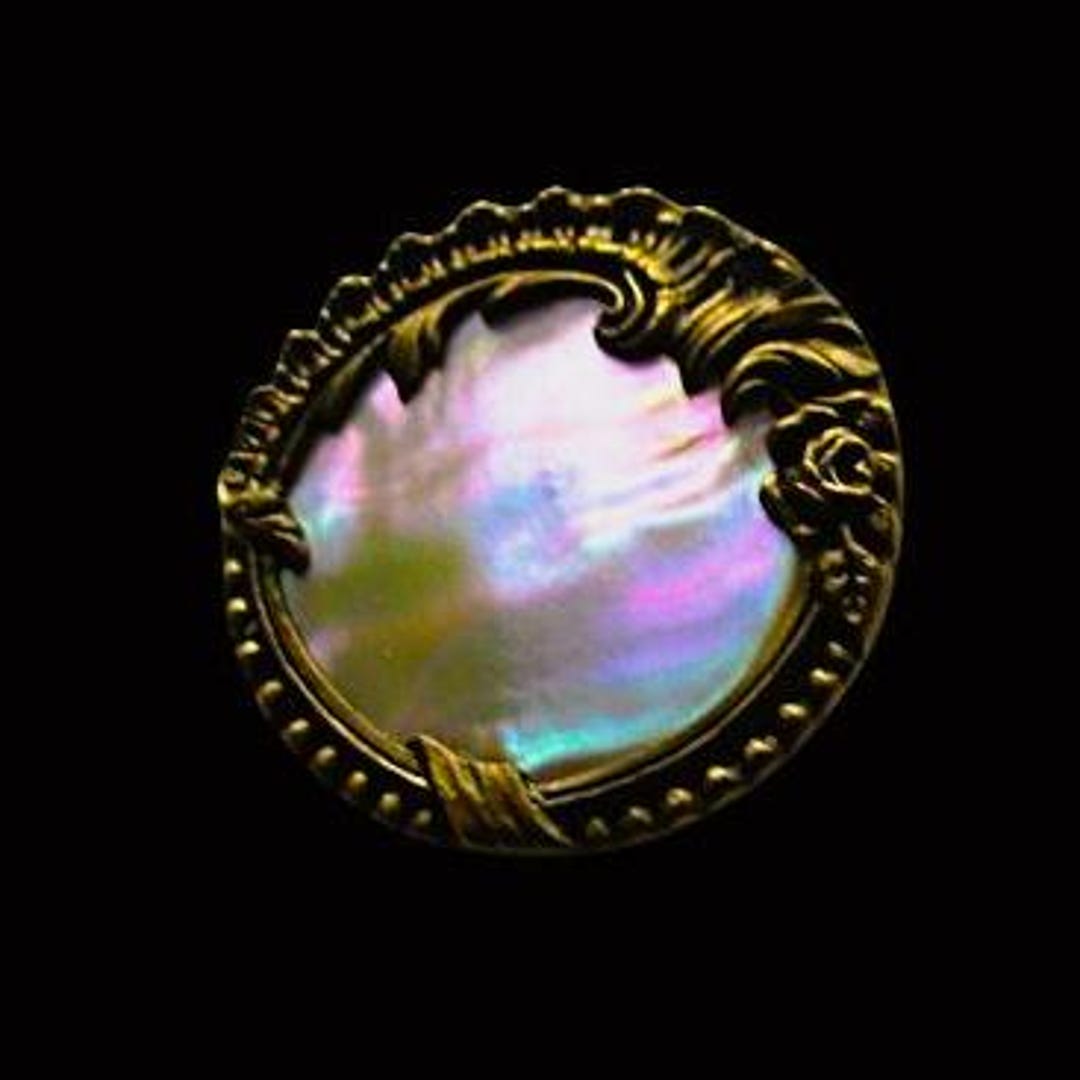 Exciting Extraordinary Iridescent Shell Button Metal Art Nouveau ...