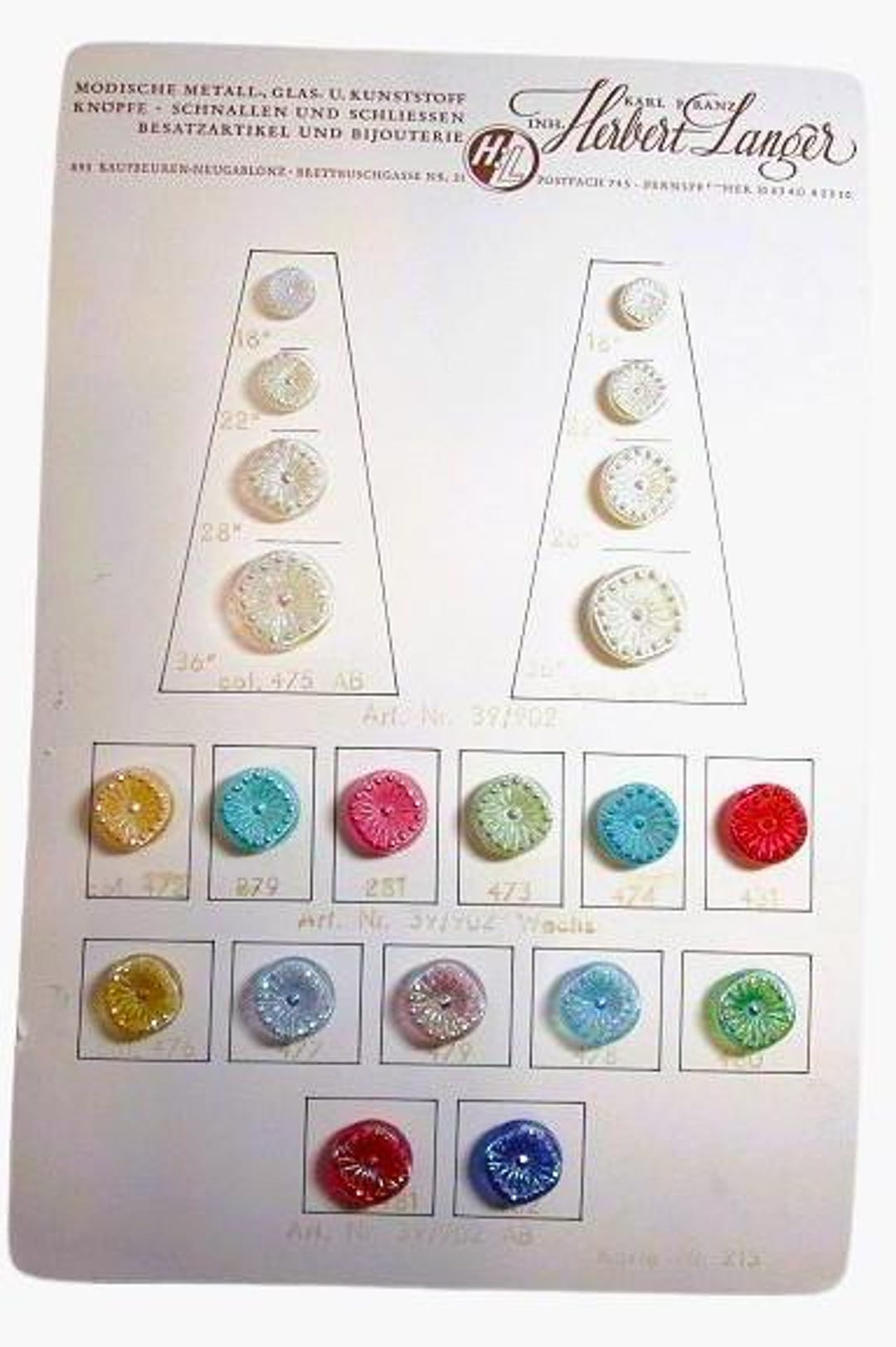 Karl Franz Herbert Langer German Button Makers ORIGINAL CARD 21 Glass ...