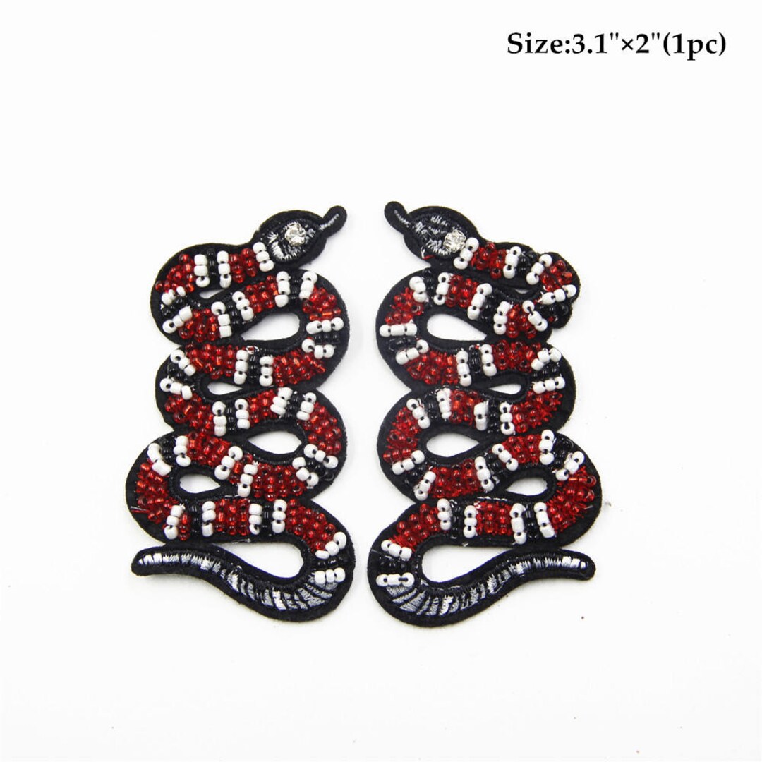 Handmade Beaded Snake Patch: Embroidered Iron-on Applique (set of 2) - Etsy