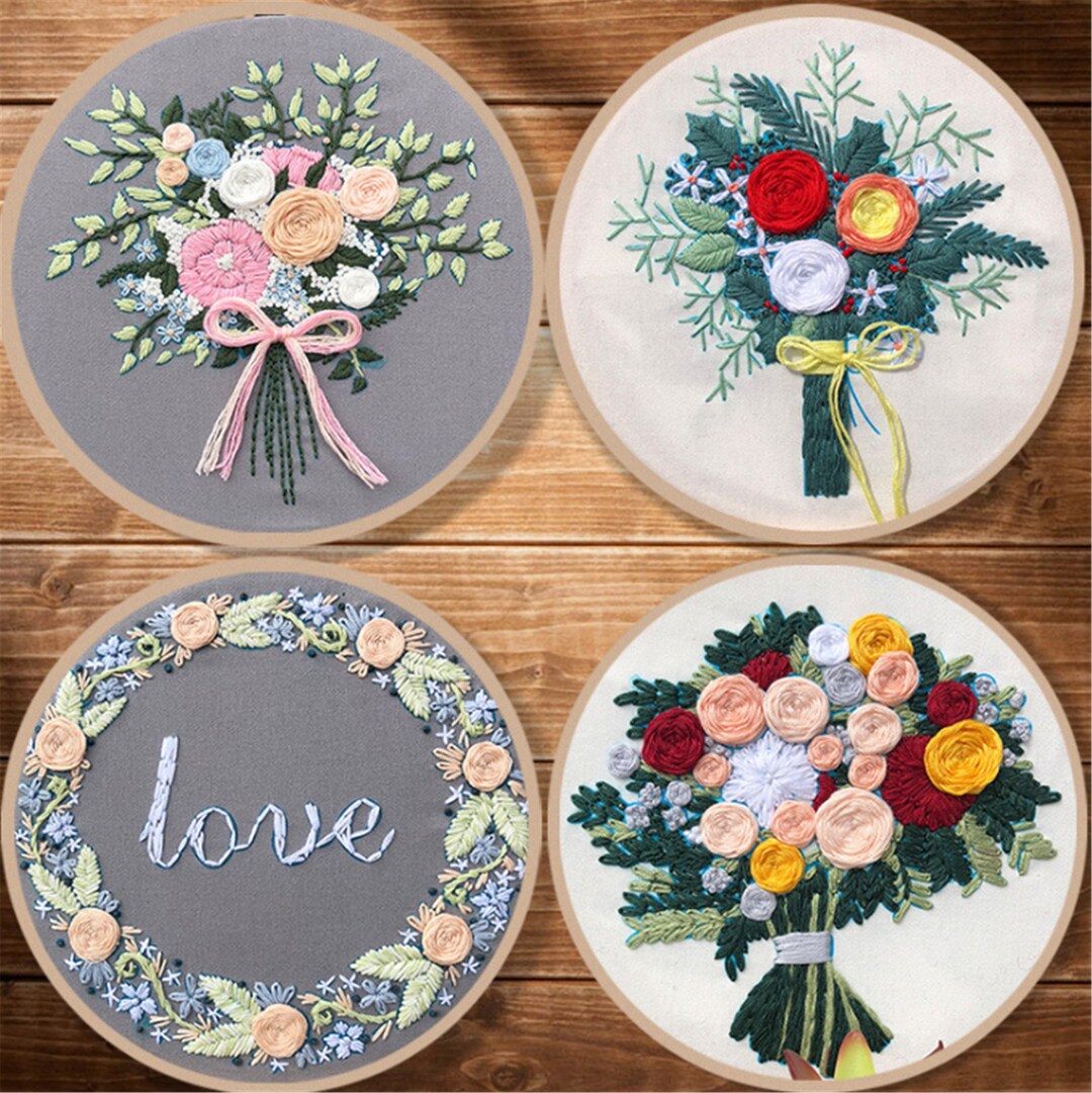 Beginner DIY Embroidery Kit, Modern Scenery Embroidery Kit, Flowers ...