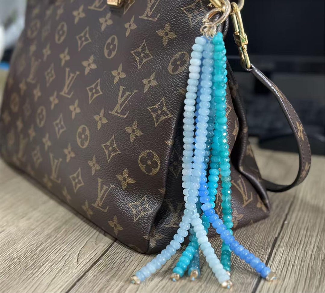 Blue Natural Gemstonetassel Charm Beaded Gemstone Keychain-handmade Bag ...