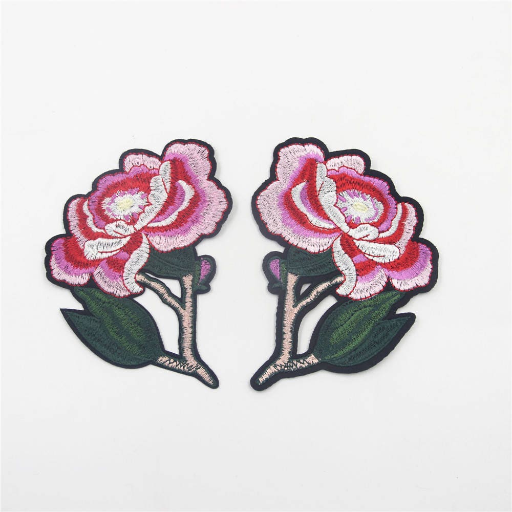 Fancy Pink Mirror Flower Patches/2 Pcs. Flower Applique | Etsy