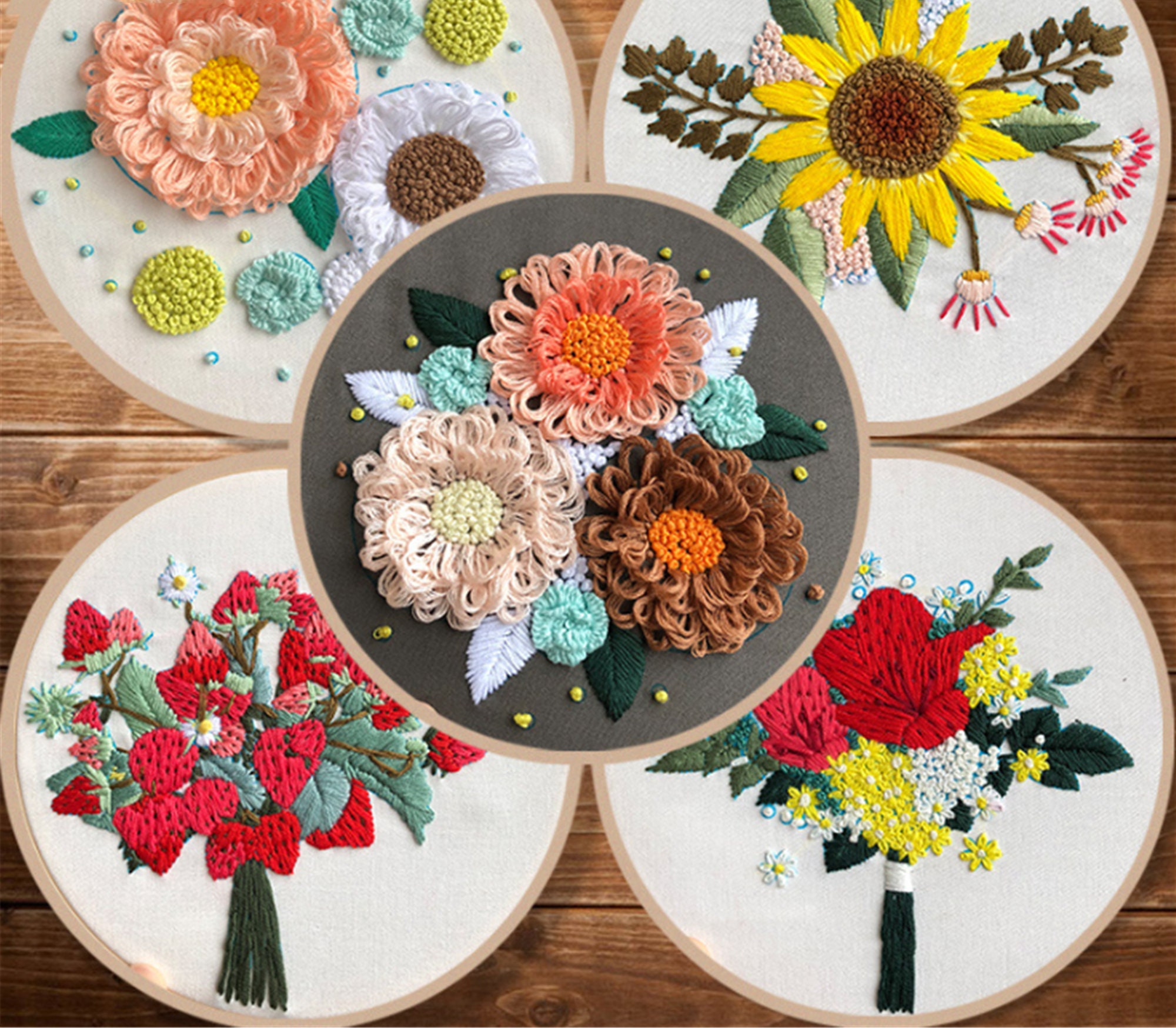 3D Floral Embroidery Kit For Beginner Modern Embroidery Kit | Etsy