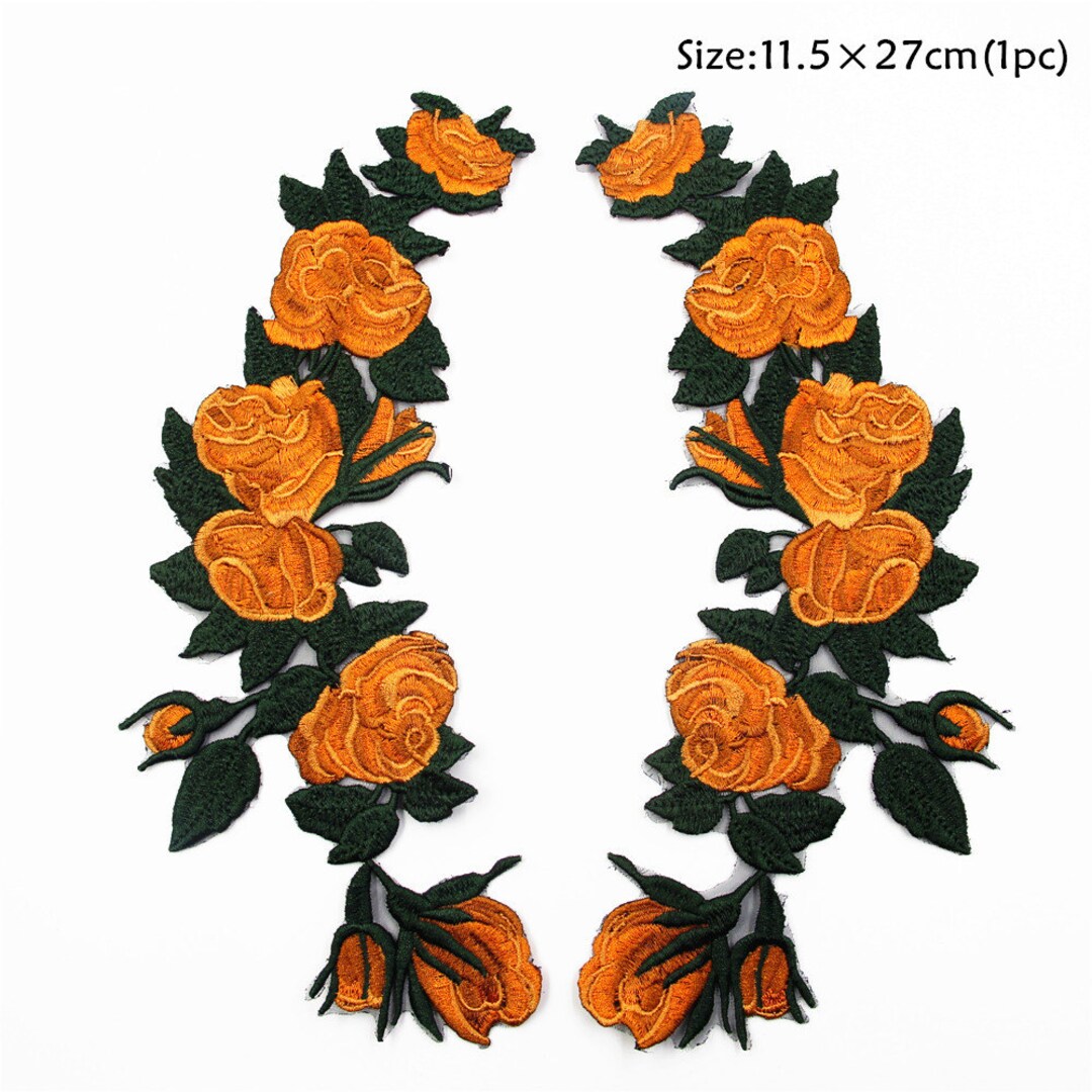 Orange Rose Embroidery Patches: Floral Applique (2 Pcs) - Etsy