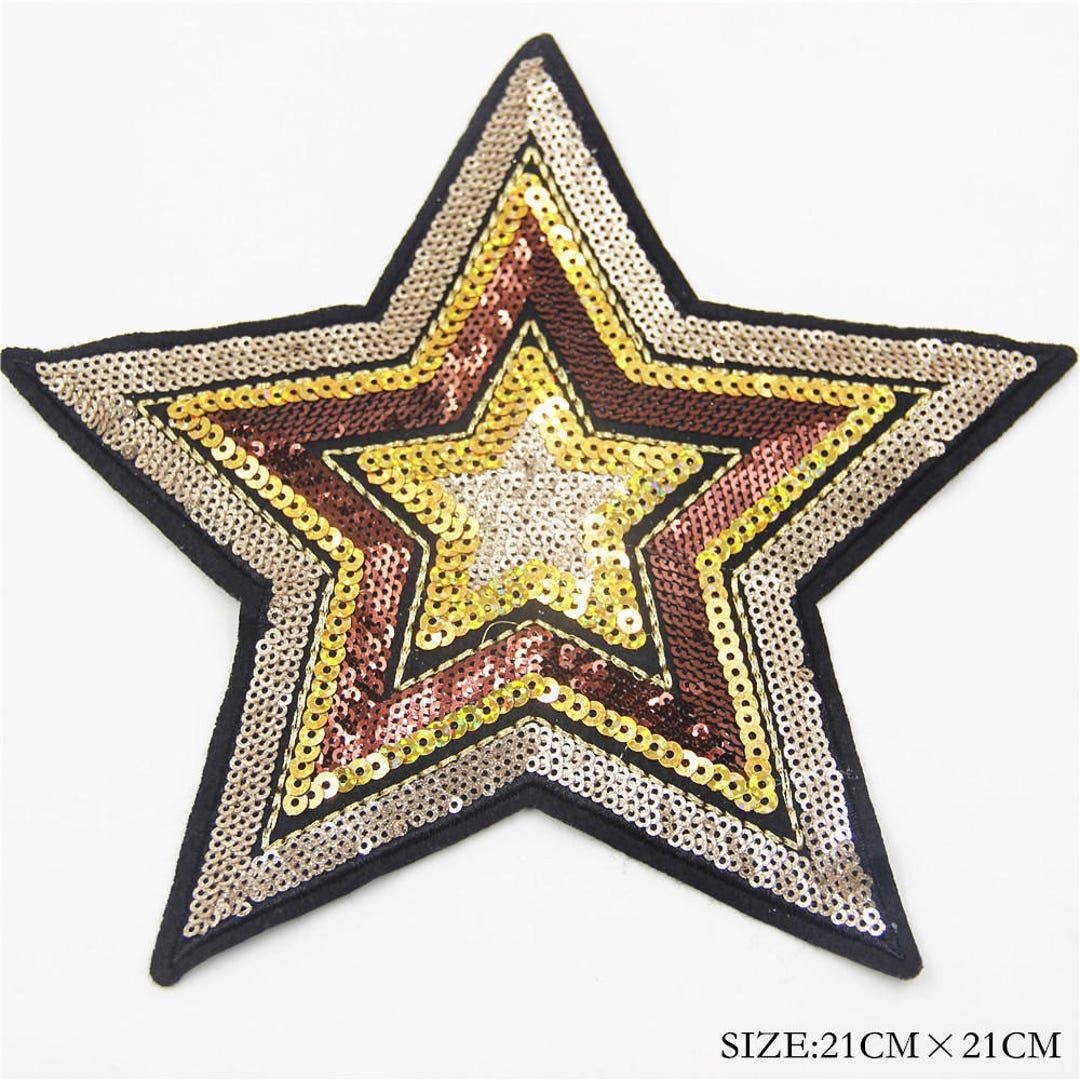 Gold Sequin Star Patch: Embroidered Iron-on Applique - Etsy