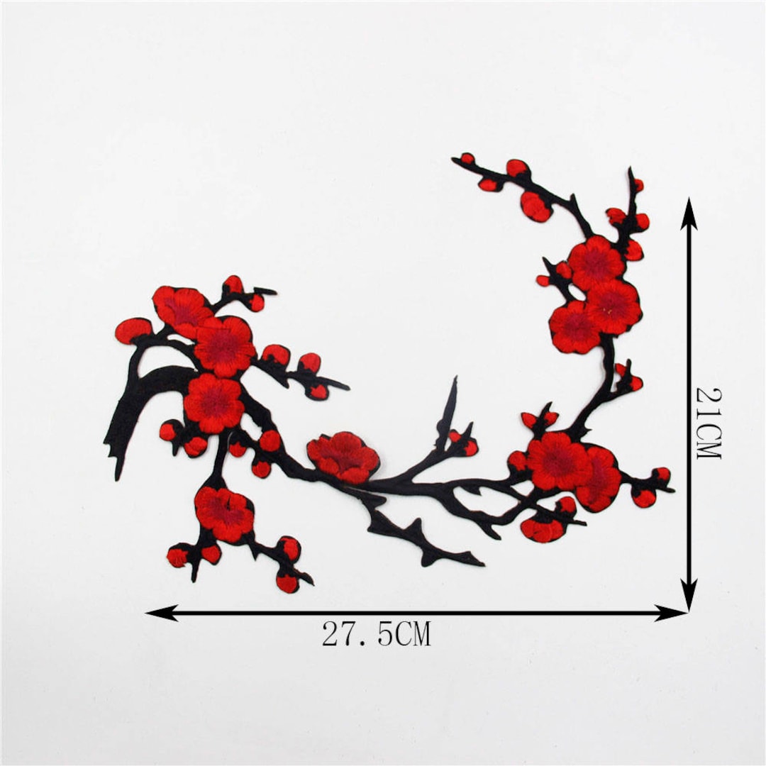 Red Plum Blossom Embroidered Applique: Floral Patch, Sewing Supplies - Etsy