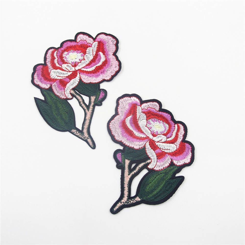 Fancy Pink Mirror Flower Patches/2 Pcs. Flower Applique | Etsy
