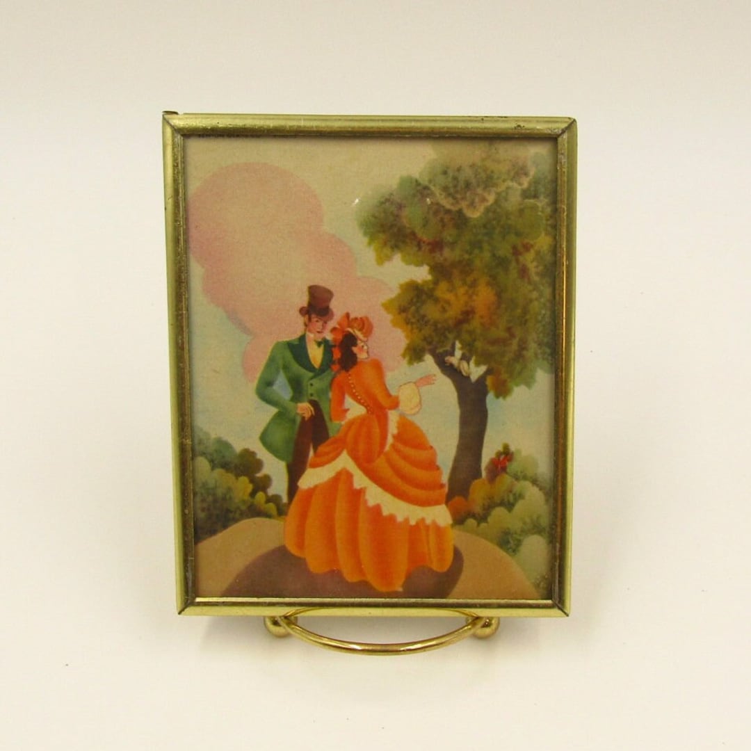 Victorian Era Courting Couple Lithograph Print Small Frame 4x5 Romantic ...