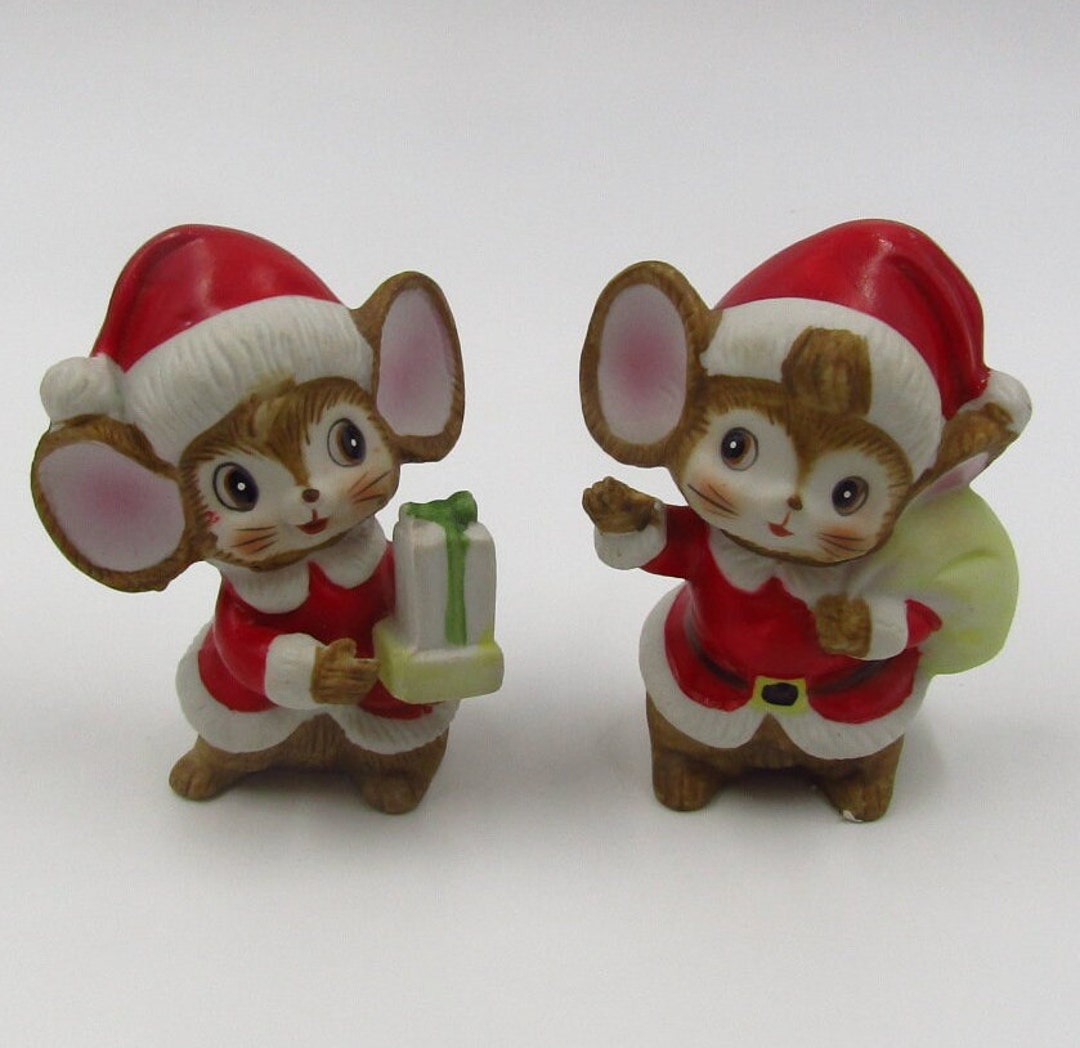 Vintage Christmas Mice Figurines Santa Suit Outfit Set of - Etsy