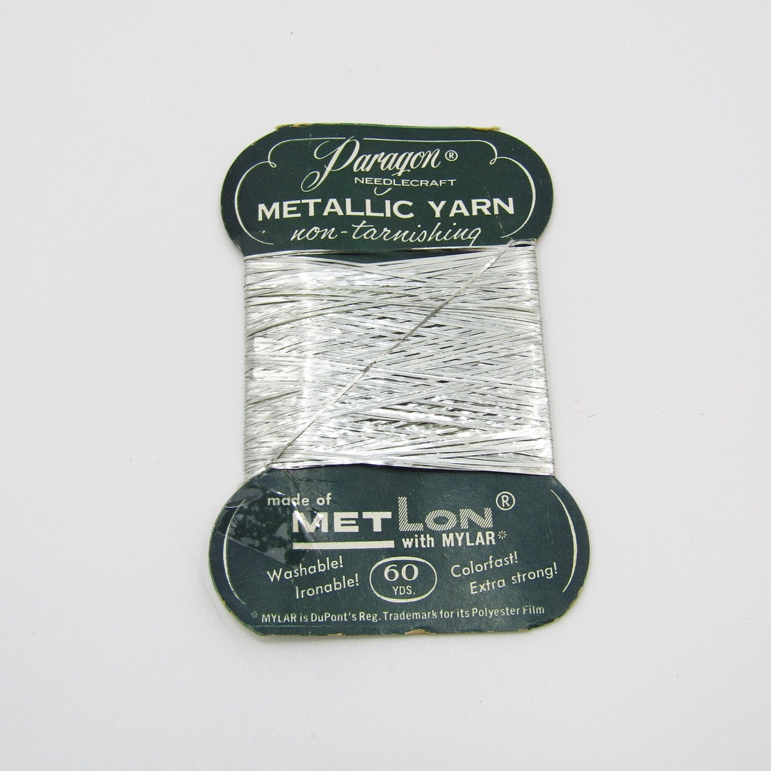 Vintage NOS Silver Metallic Yarn Thread 60 Yards Metlon With Mylar Non ...