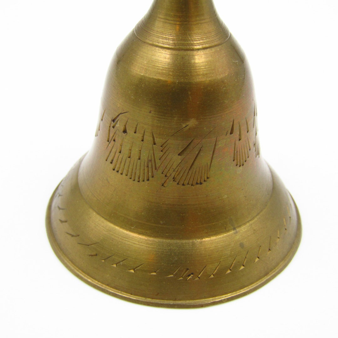 Vintage Etched Brass Handheld Bell With Long Skinny Handle - Etsy