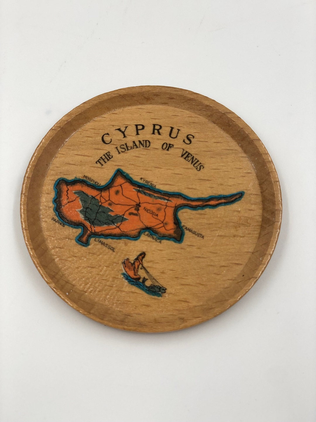 Vintage Round Wood Cyprus Drink Coasters Set of 6 the Island of Venus ...