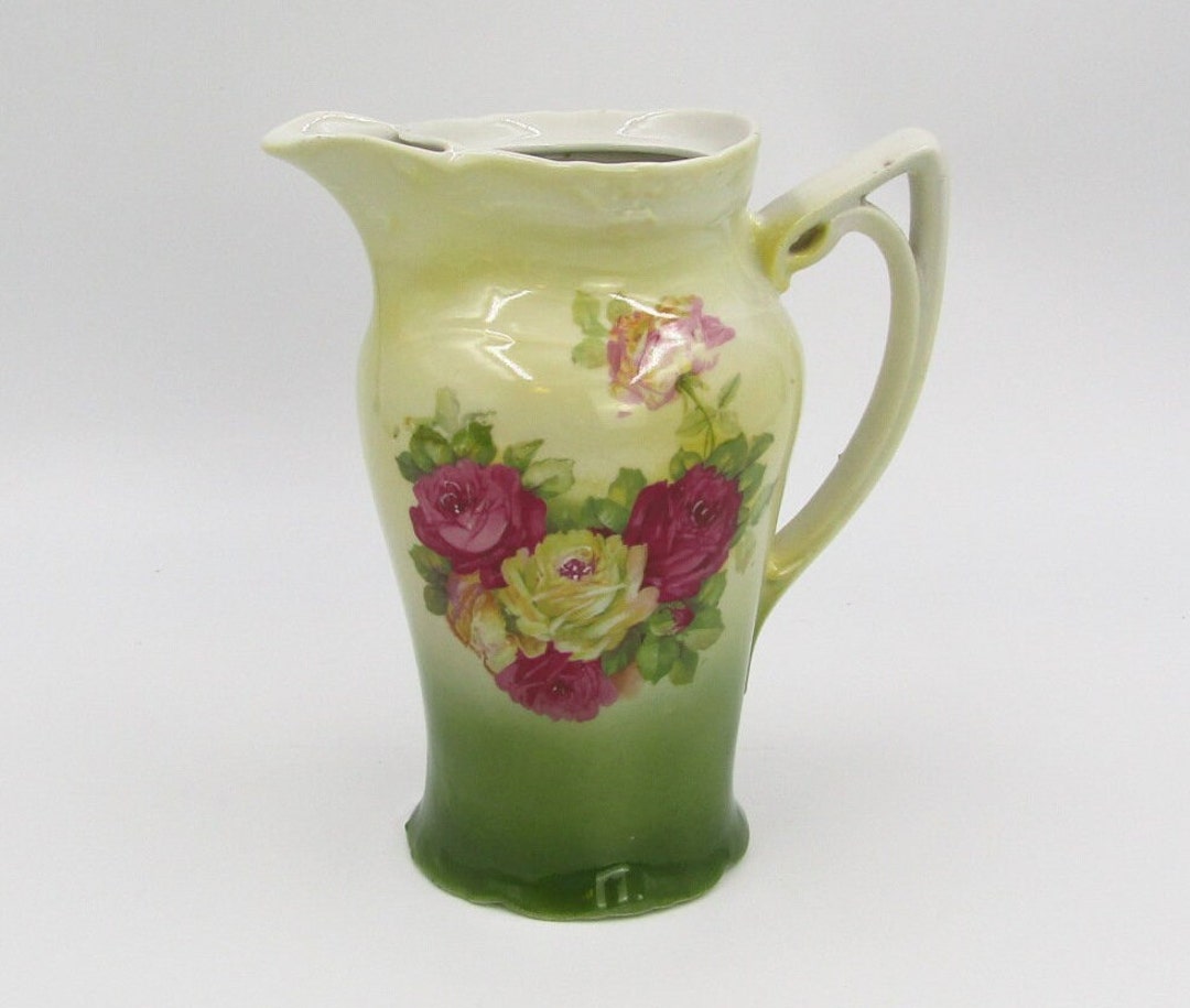 Antique Pitcher Vase 8 Handpainted Victorian Rose Floral Pattern Ornate ...