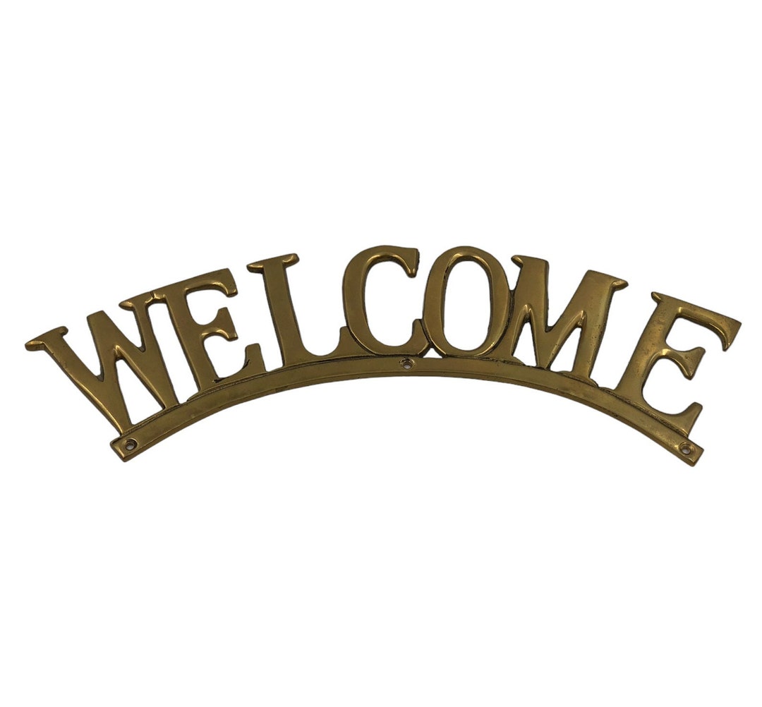 Vintage Solid Brass Welcome Sign Plaque Arched Curved Spell Out 3cutout ...