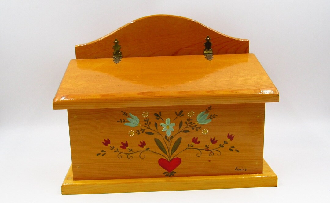 Handpainted Wood Decorative Storage Box - Hinged Lid - Tabletop Display ...
