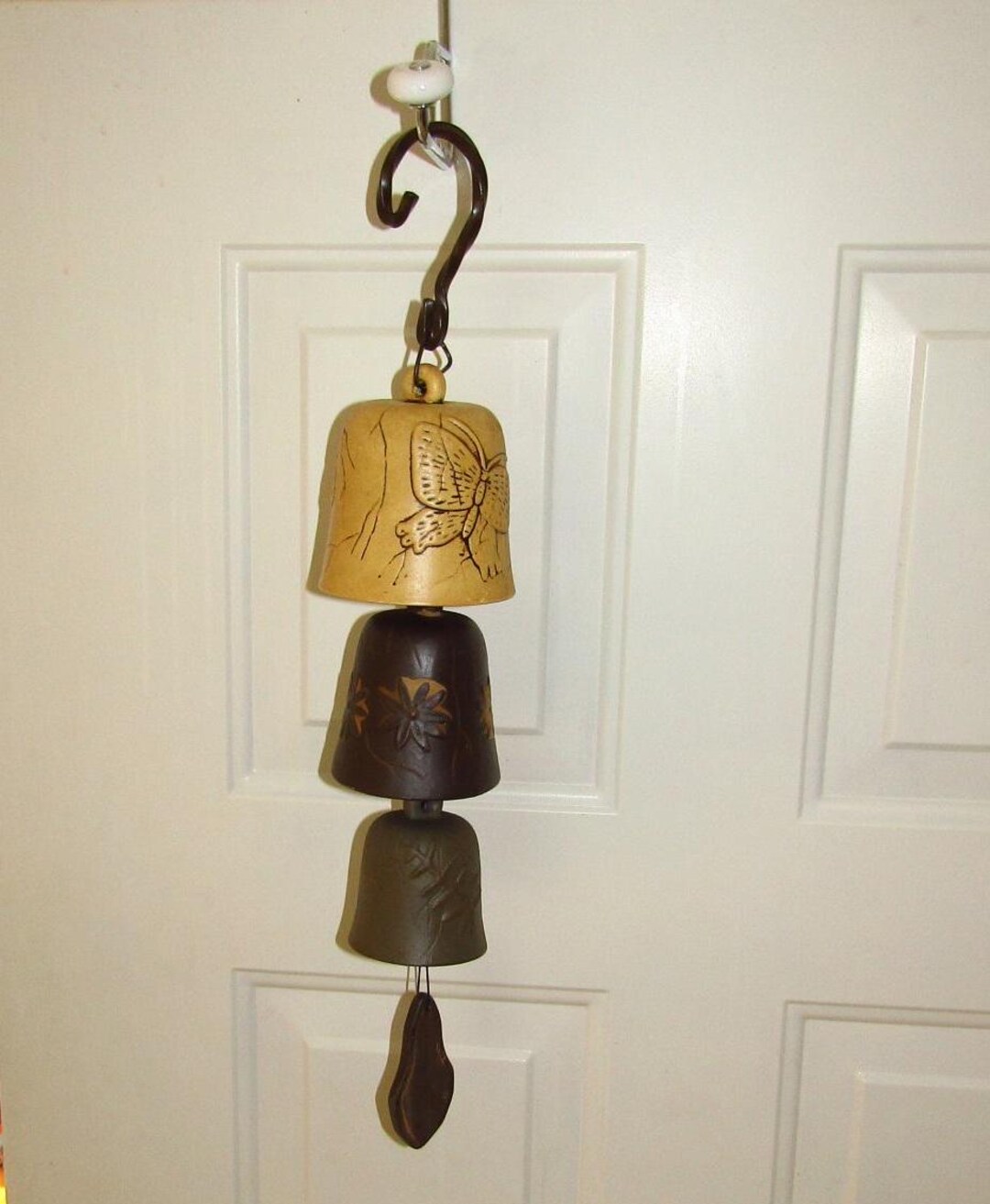 Handcrafted Ceramic Bell Wind Chime Bell 3 Tier Earthenware Earth Tone ...
