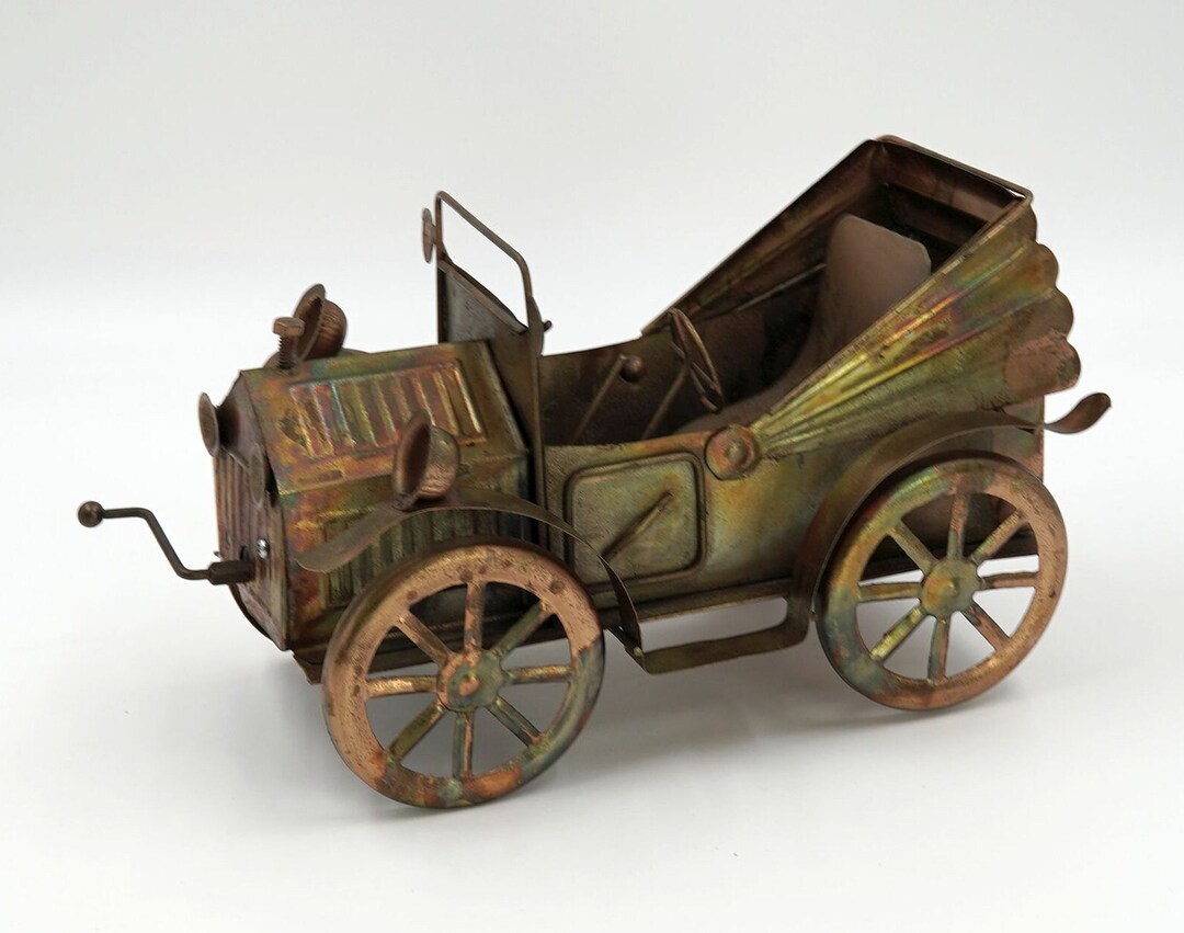 Vintage Copper Metal Ford Model T Music Box Old Time Car Wind up Hand ...