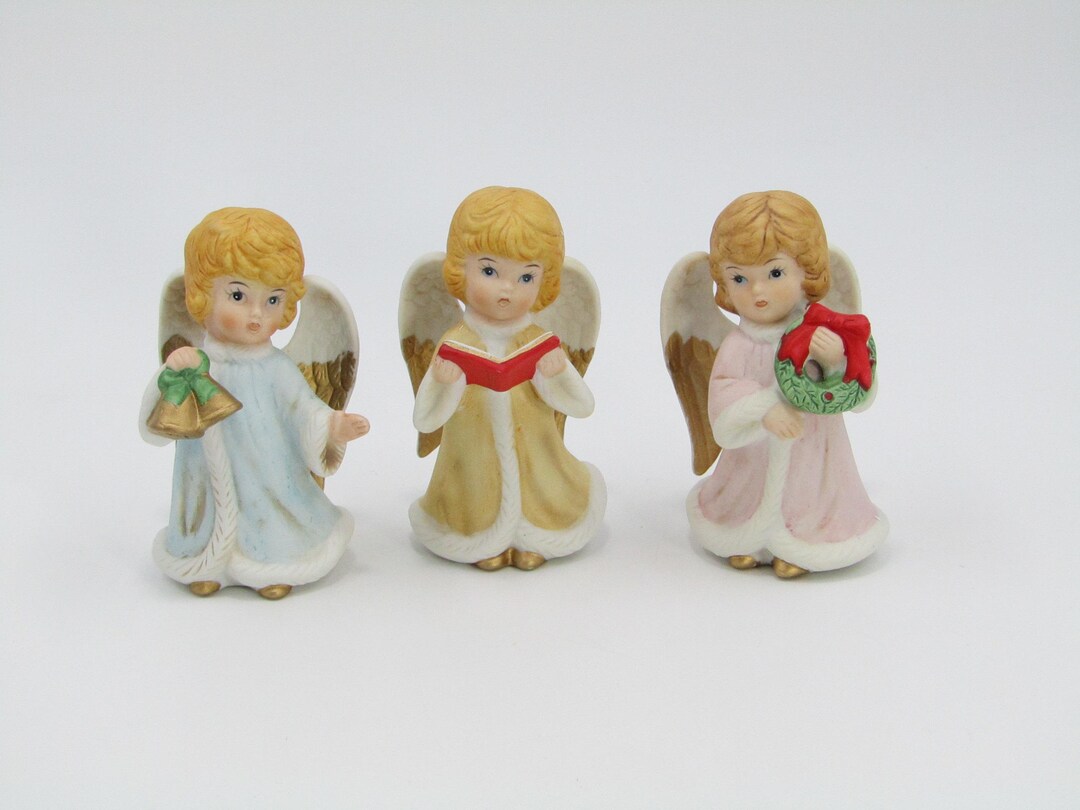 Vintage Ceramic Angel Figurine Set of 3 Homco Porcelain Bisque Figurine ...