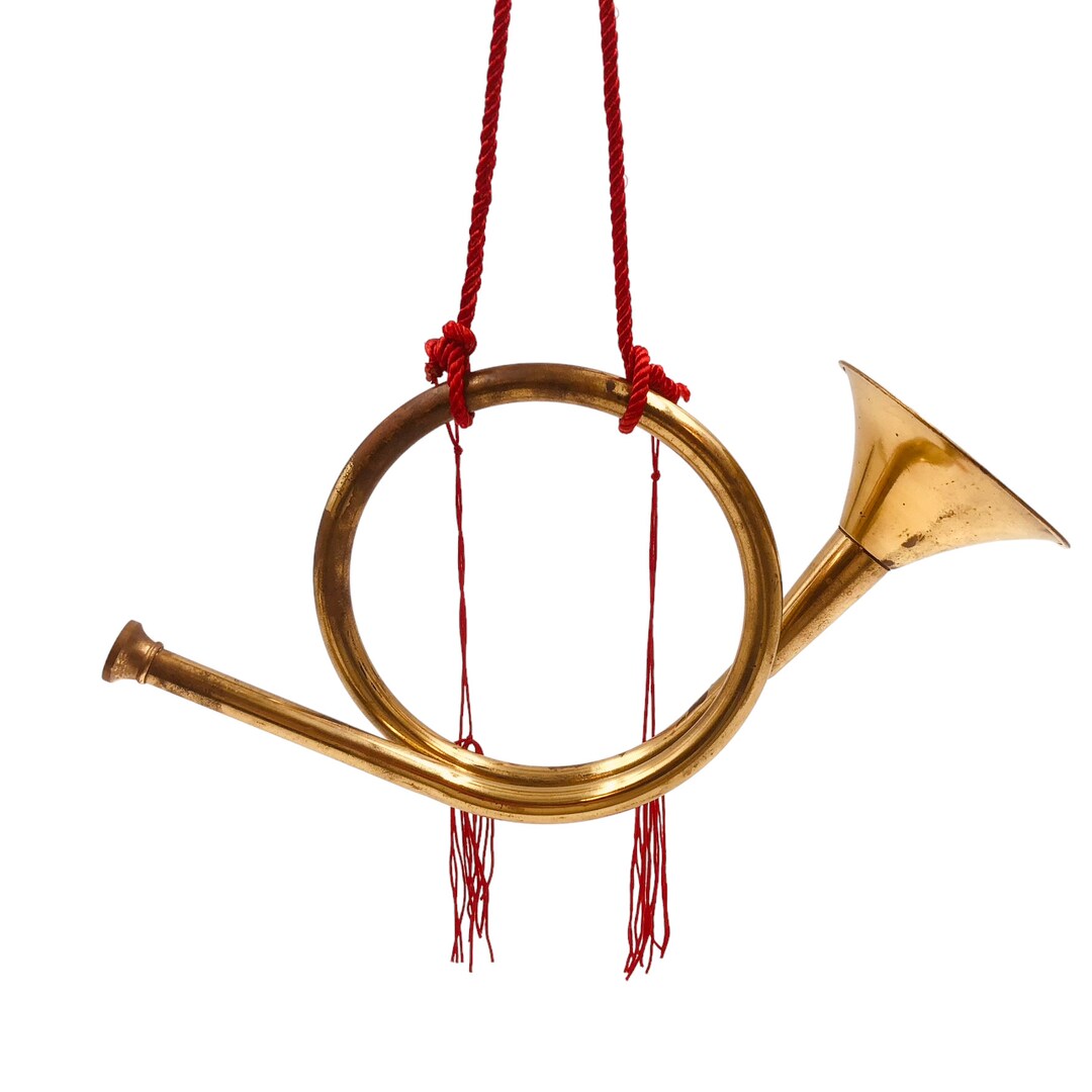 Vintage Large Round Brass French Horn Hanging Christmas Wall Door Décor ...