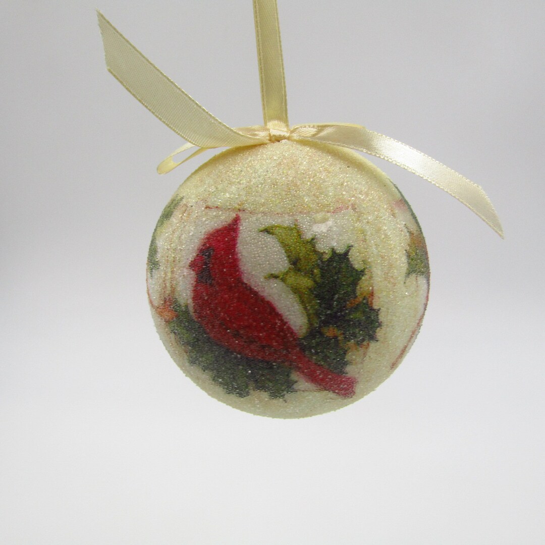 Christmas Tree Ornament Sugared Ball Red Cardinal Bell Present Holly ...