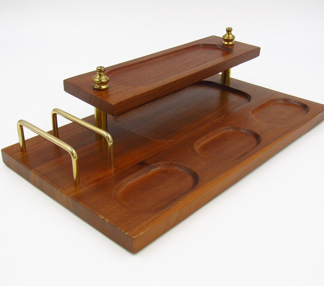 Midcentury Mens Dresser Tray Wood Two-tier Valet Watch Ring Jewelry ...