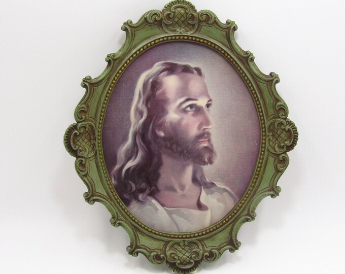 Vintage Green Ornate Frame Oval Jesus Portrait Orientation Unglazed ...