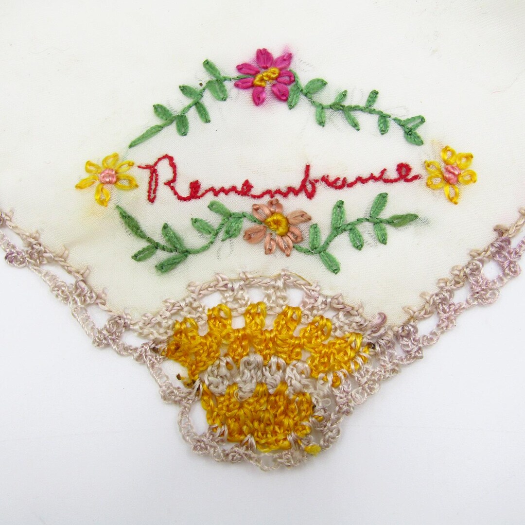 Vintage Remembrance Mourning Handkerchief White With Embroidered Corner ...