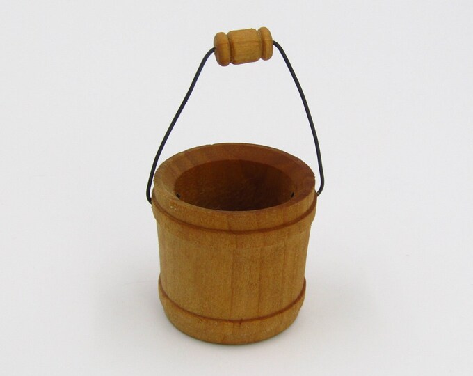 Vintage Miniature Rustic Wooden Pail Bucket With Handle 1.5" Dollhouse ...