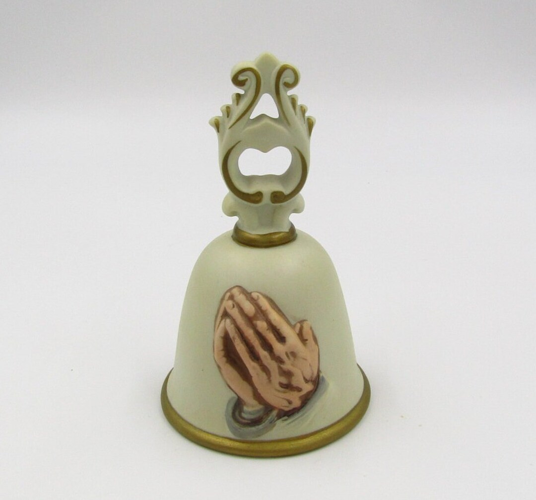 Vintage Ceramic Handheld Bell With Praying Hands Embossment Ornate ...
